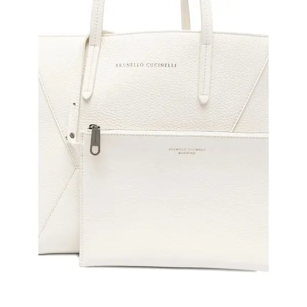 Brunello Cucinelli Grained Leather Tote Bag - Cream