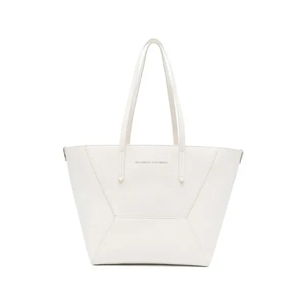Brunello Cucinelli Grained Leather Tote Bag - Cream