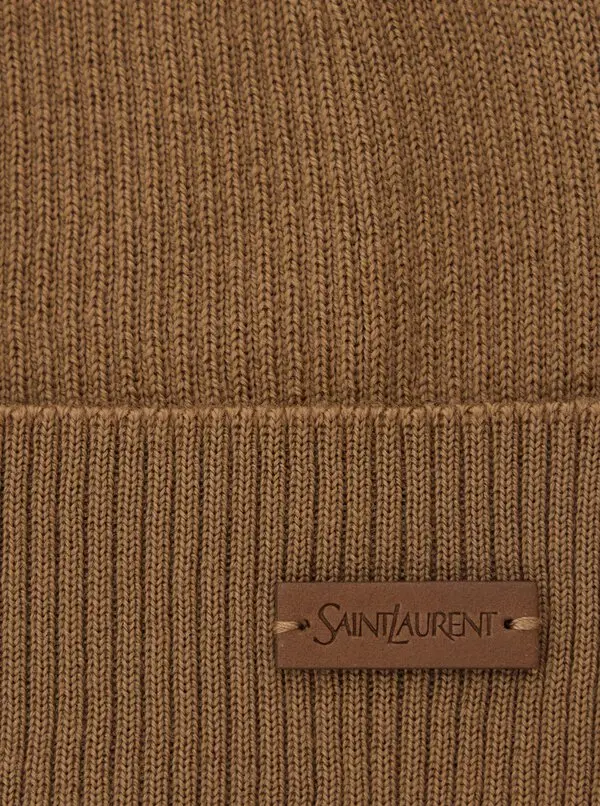 Saint Laurent Wool Knit Beanie With Logo Patch - Multicolor