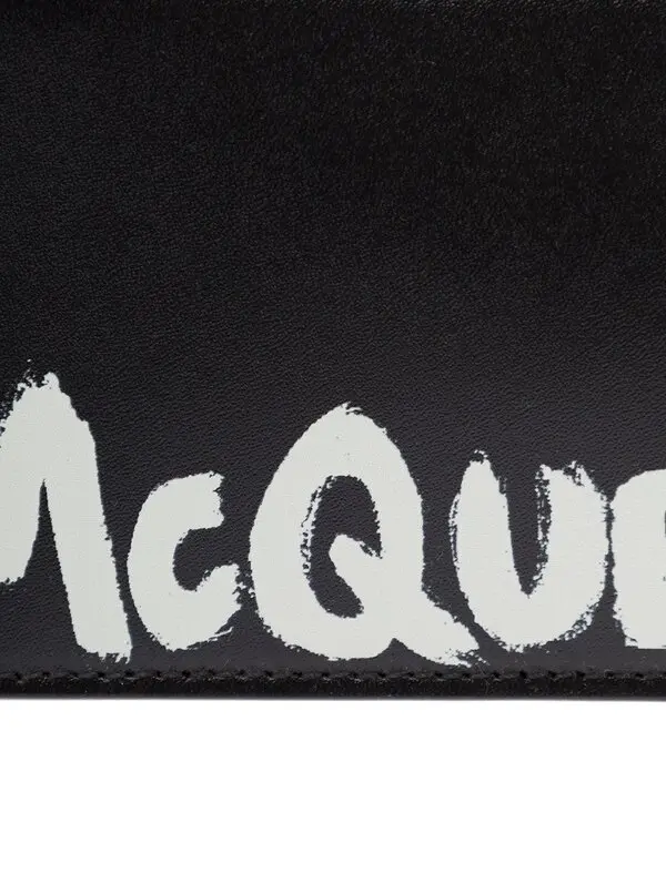 Alexander McQueen Black Card-holder With Contrasting Graffiti Logo In Smooth Leather