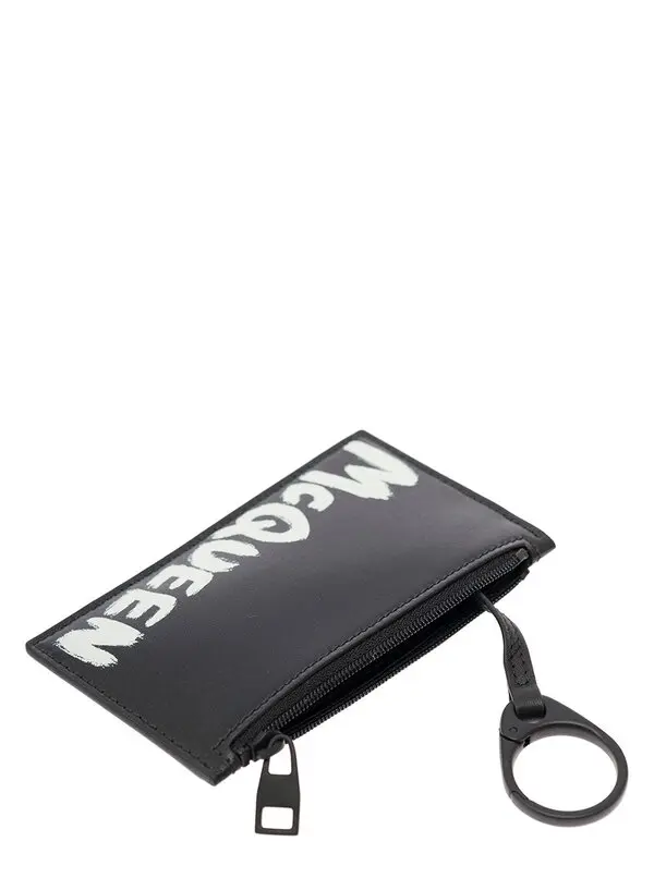 Alexander McQueen Black Card-holder With Contrasting Graffiti Logo In Smooth Leather