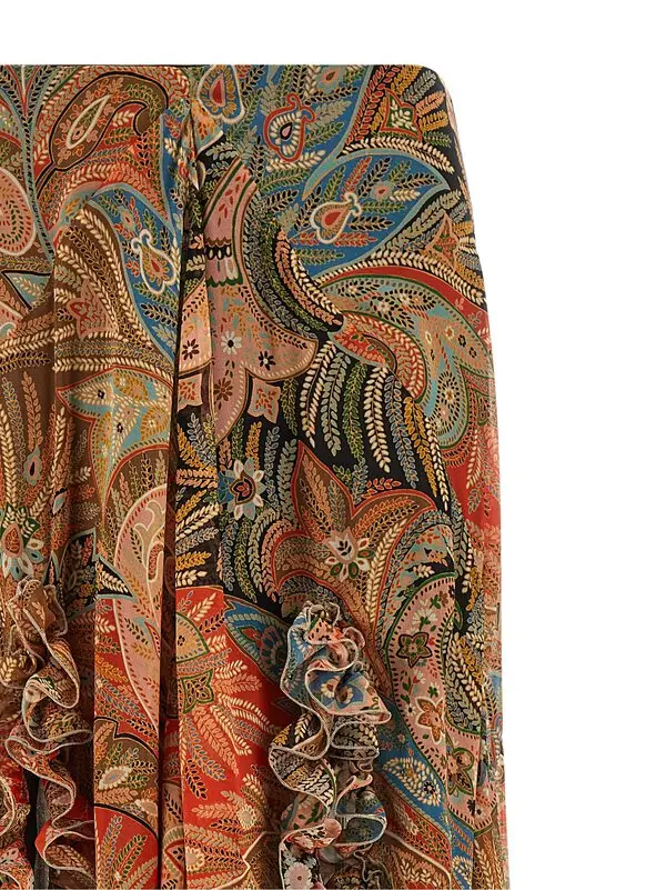 Etro Paisley Foliage Print Silk Chiffon Maxi Skirt
