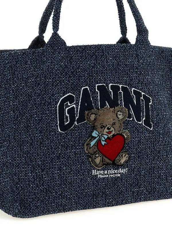 GANNI Xxl Bear Shopping Bag In Tweed Denim Cotton - Blue