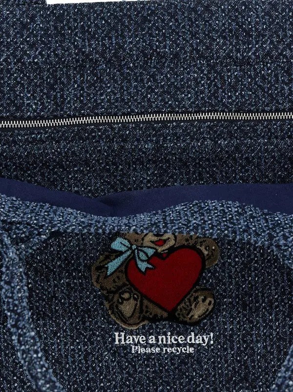 GANNI Xxl Bear Shopping Bag In Tweed Denim Cotton - Blue