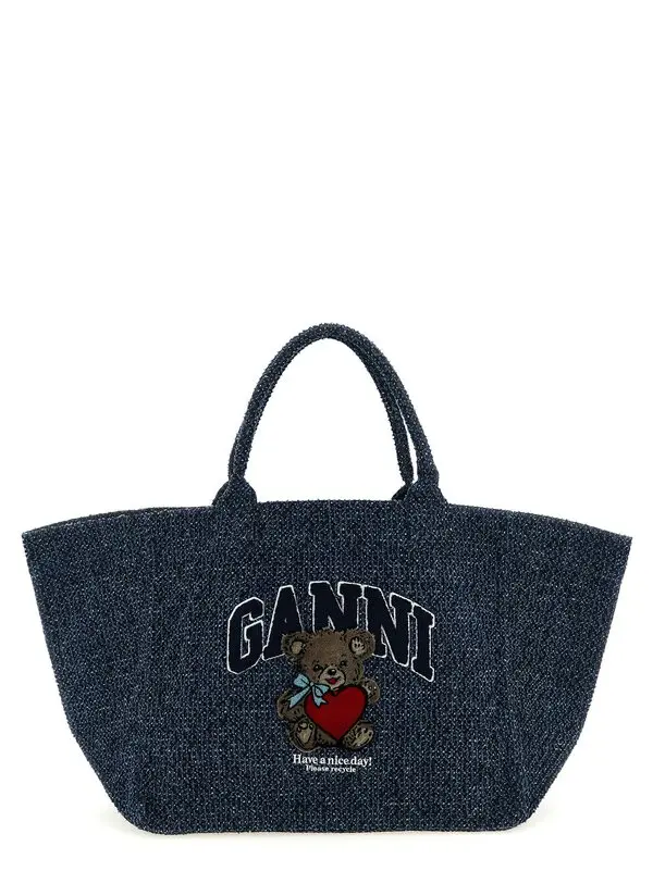 GANNI Xxl Bear Shopping Bag In Tweed Denim Cotton - Blue
