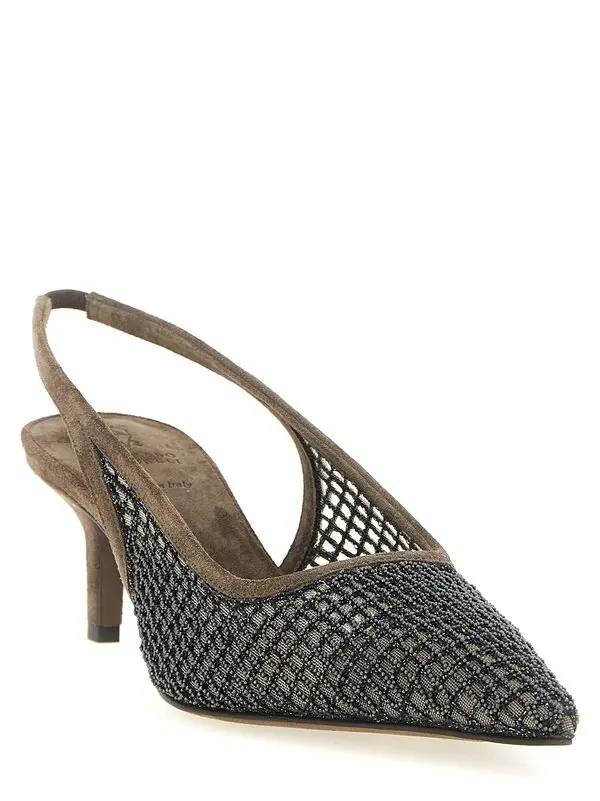 Brunello Cucinelli City" Mesh Slingback With Precious Net Embroidery