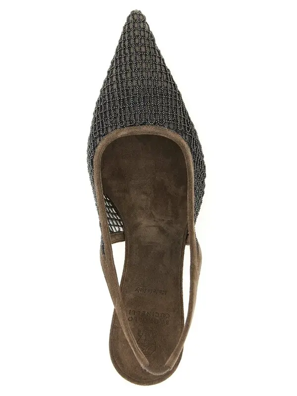 Brunello Cucinelli City" Mesh Slingback With Precious Net Embroidery