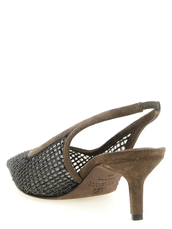 Brunello Cucinelli City" Mesh Slingback With Precious Net Embroidery