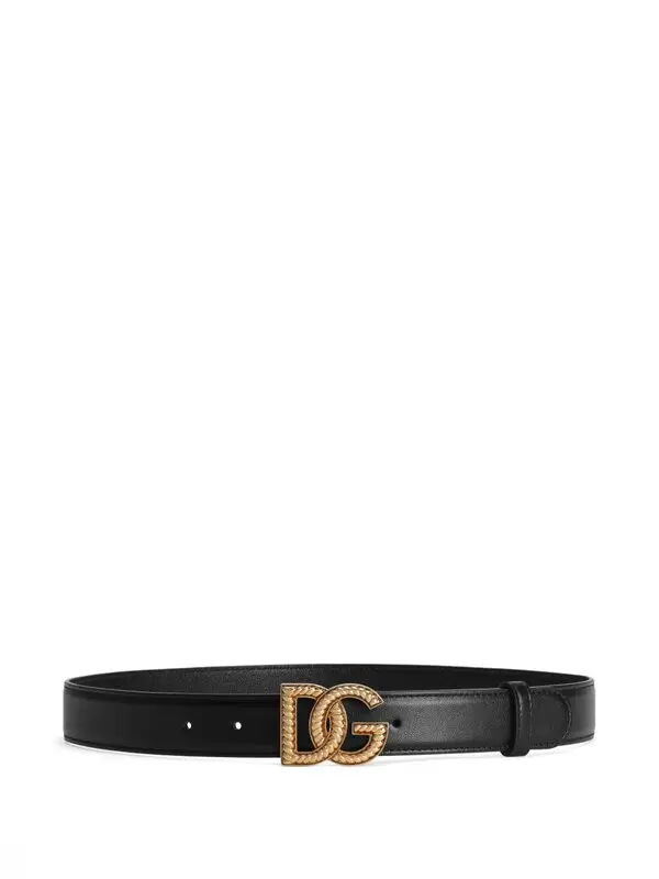 Dolce & Gabbana Leather Belt With Logo Plaque - Black
