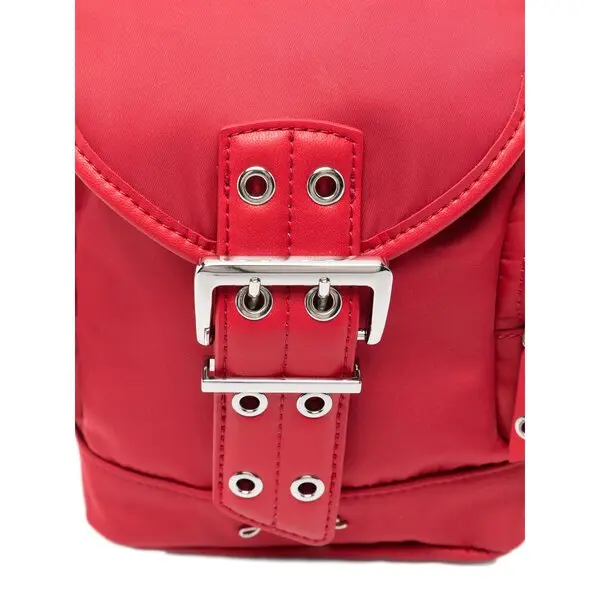 GANNI Leather And Nylon Backpack With Silver-tone Hardware - Red