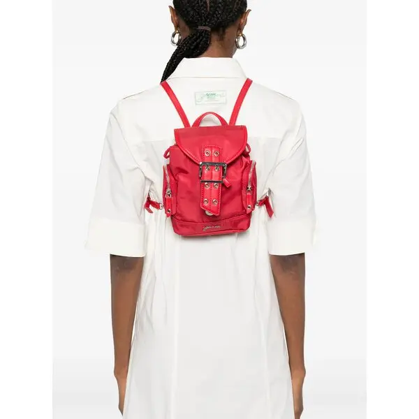 GANNI Leather And Nylon Backpack With Silver-tone Hardware - Red