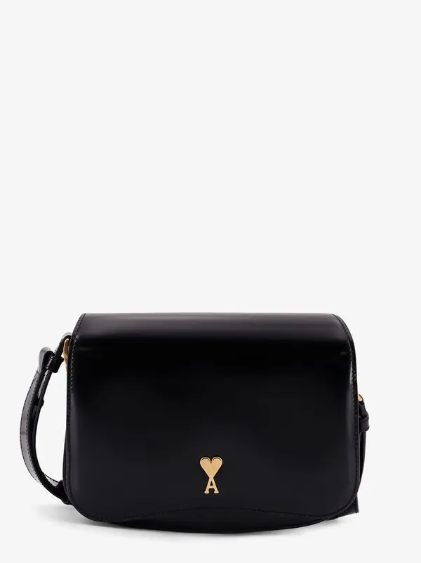 AMI Paris Leather Shoulder Bag With Metal Logo - Multicolor