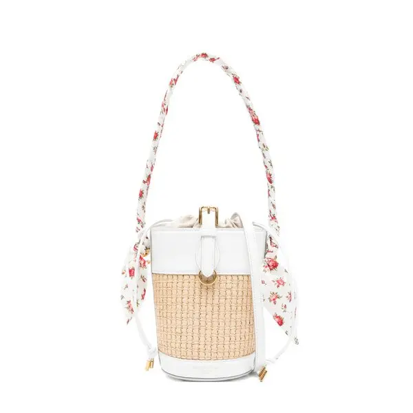 Dolce & Gabbana Raffia Bucket Bag With Floral Print - Cream