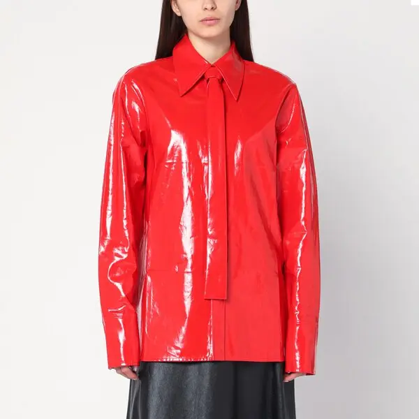 JIL SANDER Shiny Linen Shirt With Tie Detail - Red