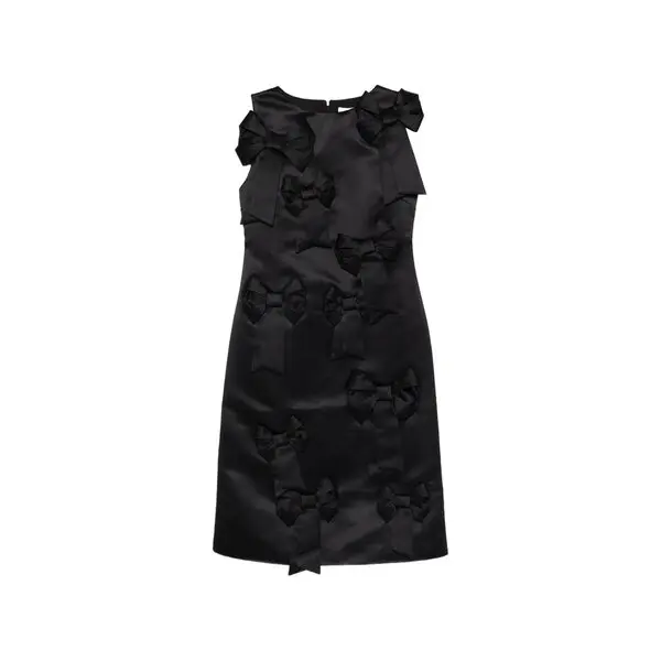 GANNI Bow Detail Knee Length Dress - Black