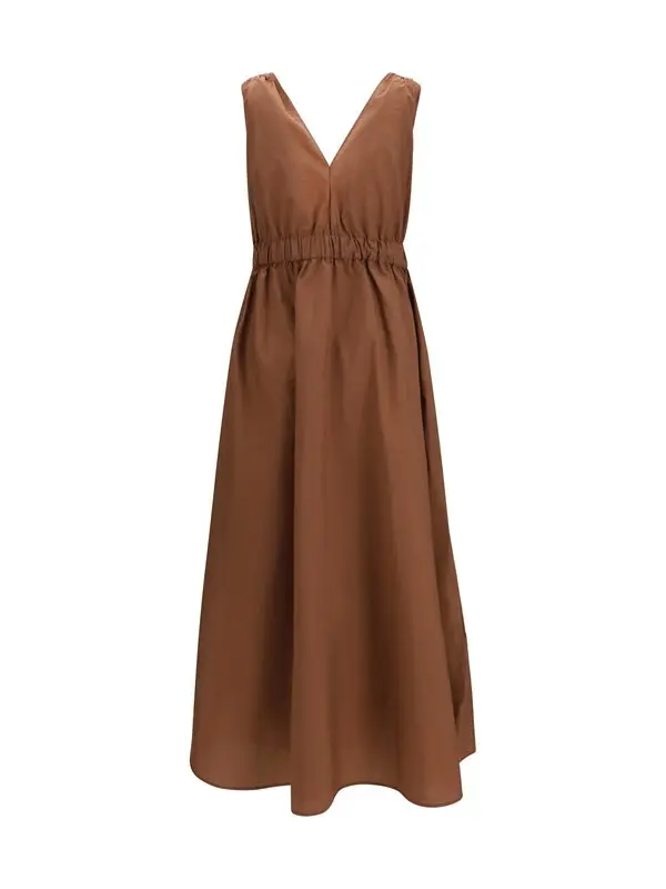 Brunello Cucinelli Cotton Poplin Dress With Embellished Shoulder Detail - Brown