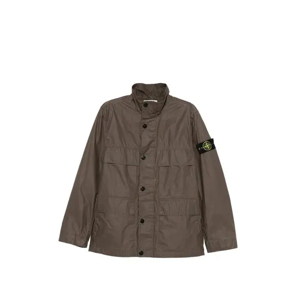 Stone Island High Neck Logo Patch Jacket - Brown