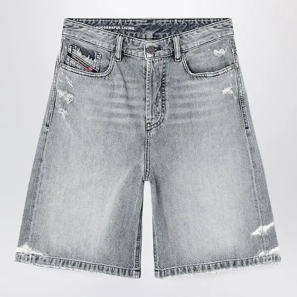 DIESEL® Grey Wash Distressed Denim Bermuda Shorts - Gray