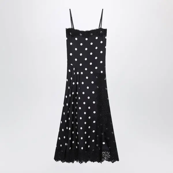 Sportmax Long Polka Dot Silk Dress With Lace Details - Black