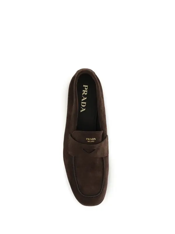 Prada Suede Loafers With Logo Detailing - Brown
