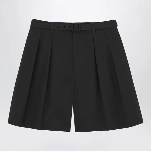 Saint Laurent Belted Bermuda Shorts In Corone Fabric