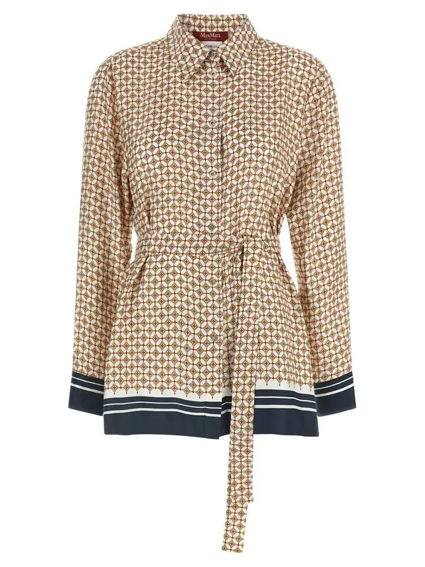 Max Mara Msttenuta' Silk Twill Shirt With Scarf Print And Belt