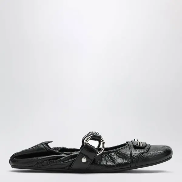 Balenciaga Arena Lambskin Leather City Ballet Flats With Silver Studs - Black