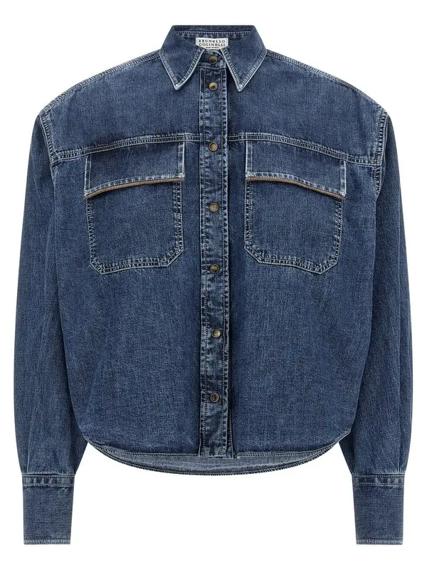 Brunello Cucinelli Shiny Pockets" Denim Shirt With Monile Detail - Blue