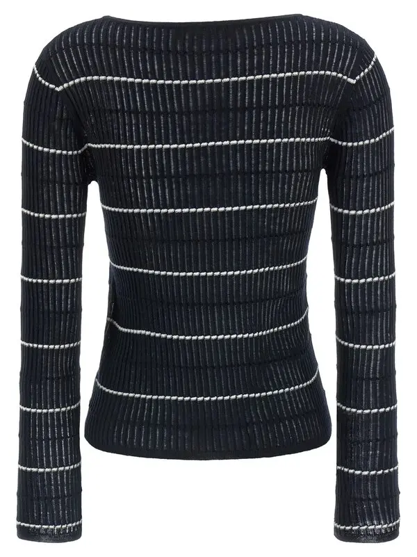 Max Mara Flat Ribbed Wool And Silk Sweater With Contrast Stripes - Blue