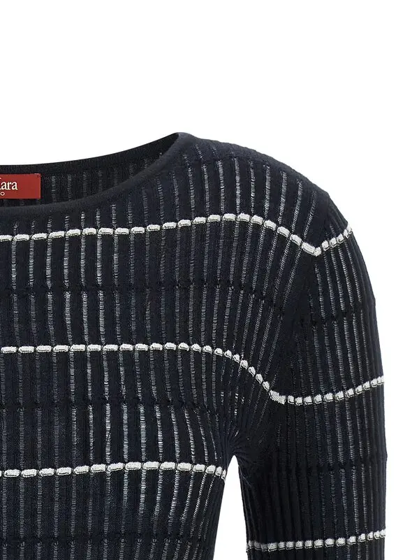 Max Mara Flat Ribbed Wool And Silk Sweater With Contrast Stripes