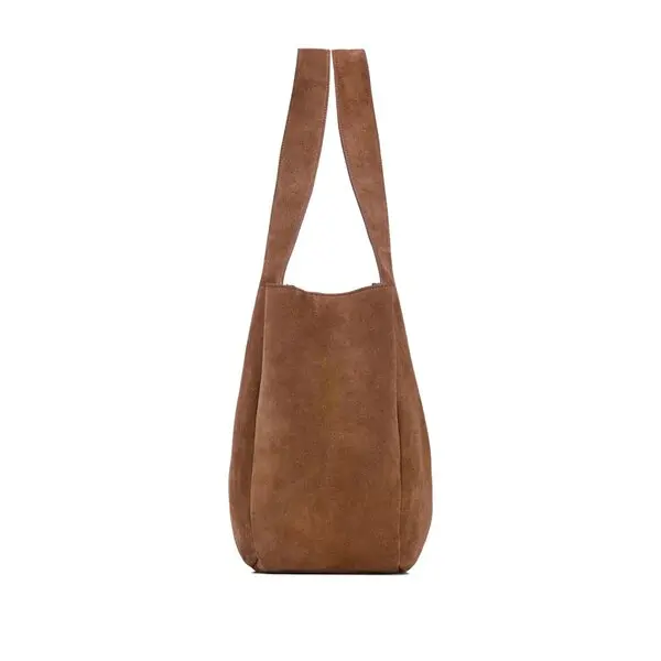 Saint Laurent Suede Tote Bag With Cassandre Logo Plaque - Brown