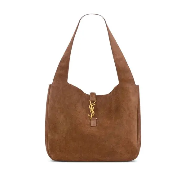 Saint Laurent Suede Tote Bag With Cassandre Logo Plaque - Brown