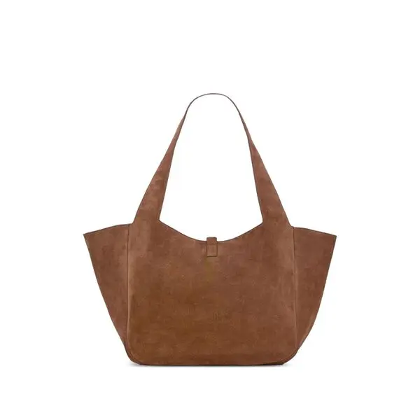 Saint Laurent Suede Tote Bag With Cassandre Logo Plaque - Brown