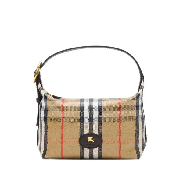 Burberry Check Pattern Mini Bag With Leather Trim