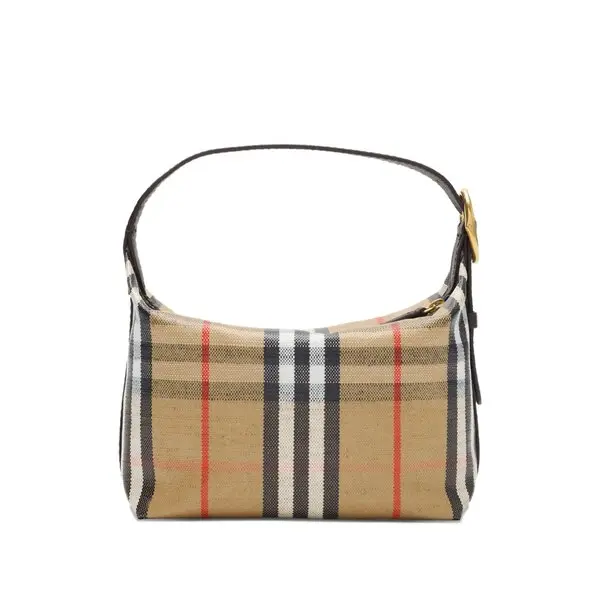 Burberry Check Pattern Mini Bag With Leather Trim