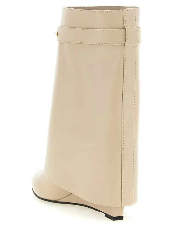 Givenchy Shark Pinch Calf Leather Pointed Toe Wedge Ankle Boots - Cream