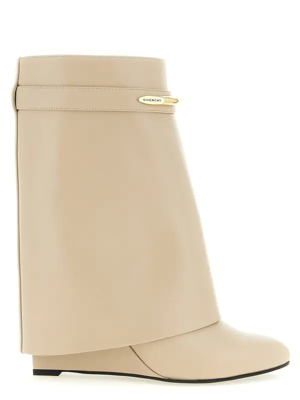Givenchy Shark Pinch Calf Leather Pointed Toe Wedge Ankle Boots - Cream