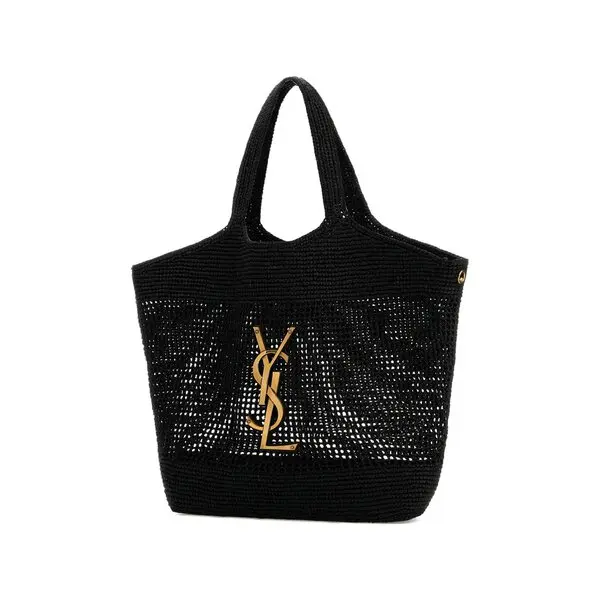Saint Laurent Raffia Shopping Bag - Black