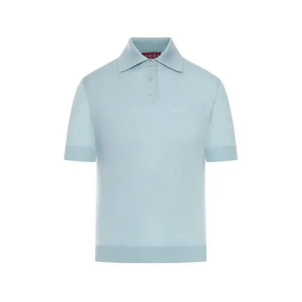 Gucci Silk Wool Blend Polo Top - Blue