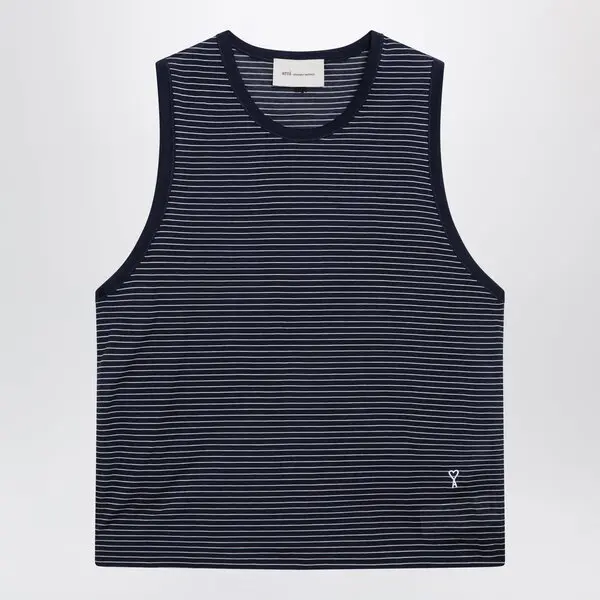 Ami Striped Tank Top Ink/white With Logo