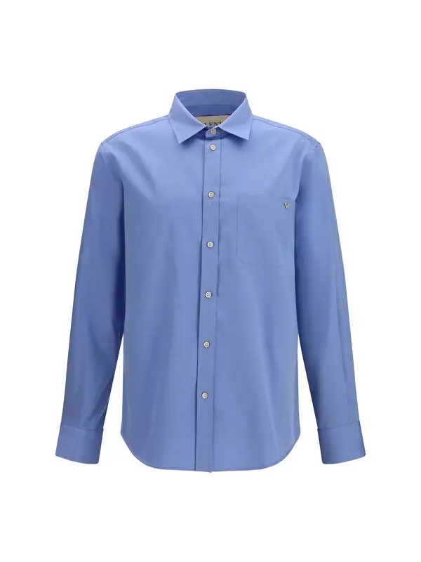 Valentino Garavani Lightweight Cotton Shirt With Vgold - Blue