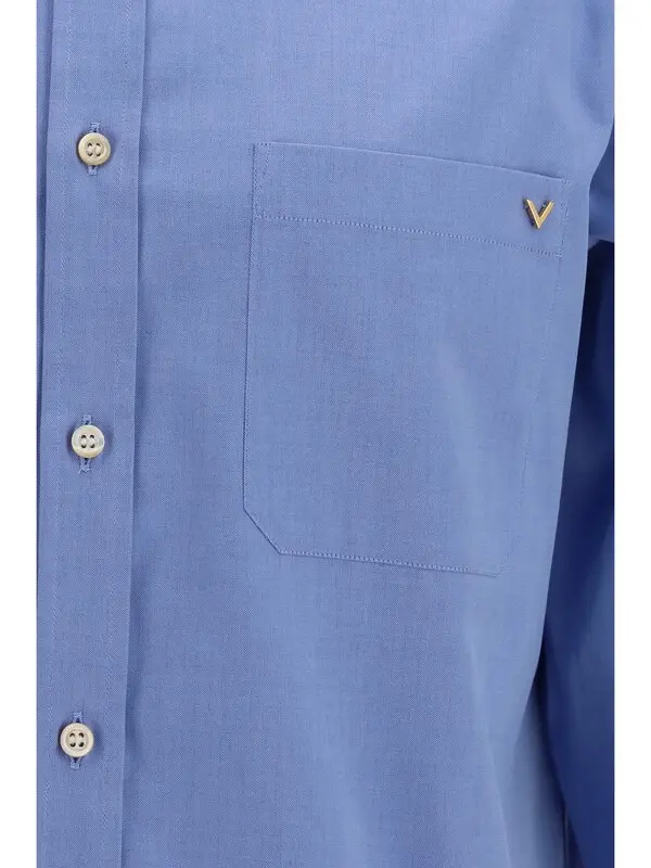 Valentino Garavani Lightweight Cotton Shirt With Vgold - Blue