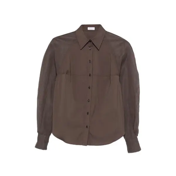 Brunello Cucinelli Long Sleeve Sheer Paneled Shirt - Brown