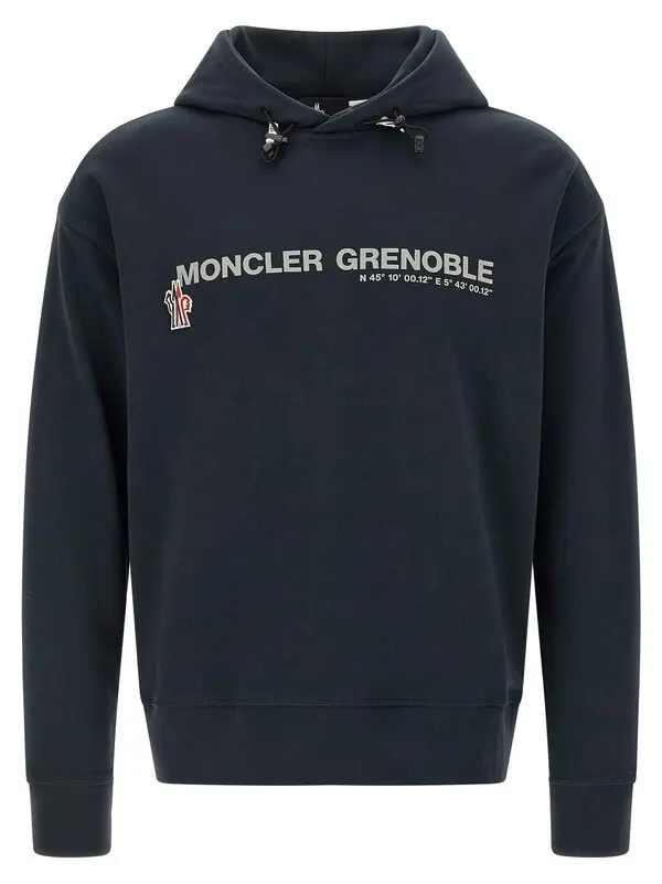 Moncler Logo Print Oversized Hoodie - Blue