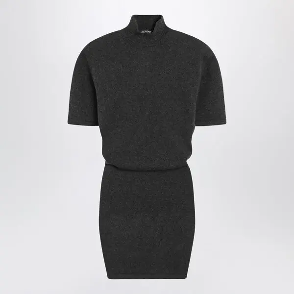 Jacquemus Dark Grey Wool And Cashmere Dress With J Detail - Gray