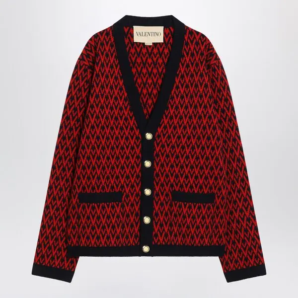 Valentino Garavani Jacquard Patterned Virgin Wool Cardigan - Blue