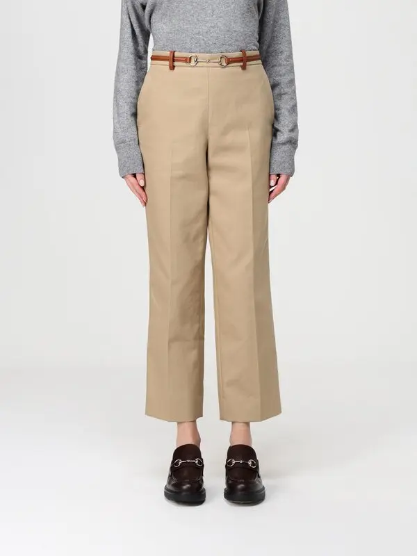 Gucci Beige Cotton Pants With Belt Detail