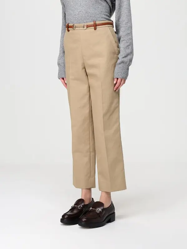 Gucci Beige Cotton Pants With Belt Detail