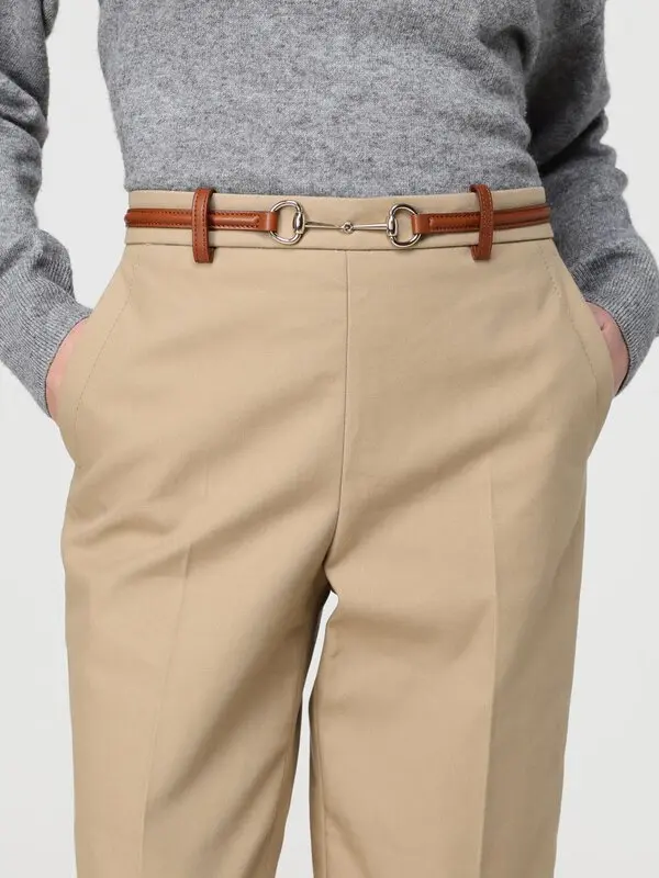 Gucci Beige Cotton Pants With Belt Detail