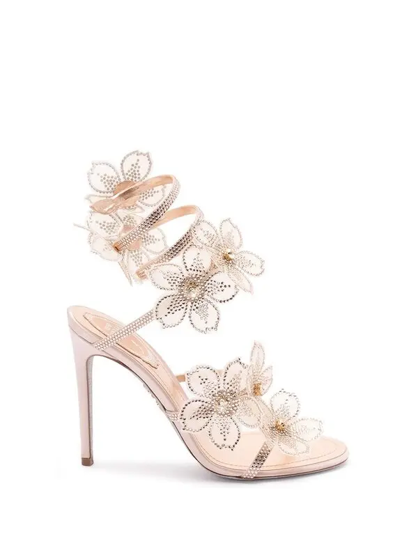 Rene Caovilla Embellished Strappy High Heel Sandals With Floral Detailing